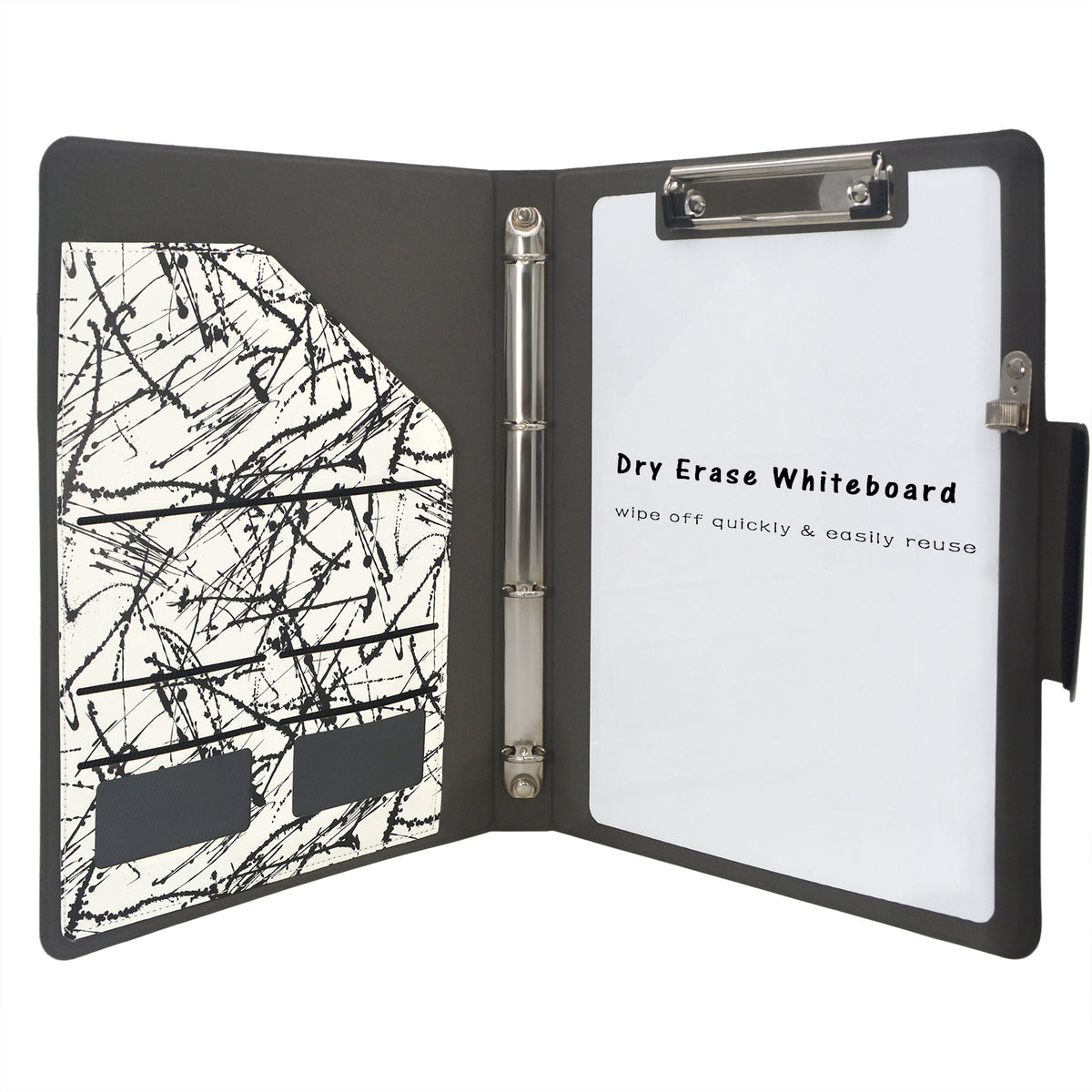 4-Ring Binder Whiteboard Padfolio with Expanded Document Bag, Padfolio ...