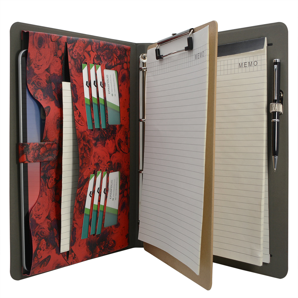 Flower Painting PU Leather Padfolio Ring Binder with Removable Clipboa ...