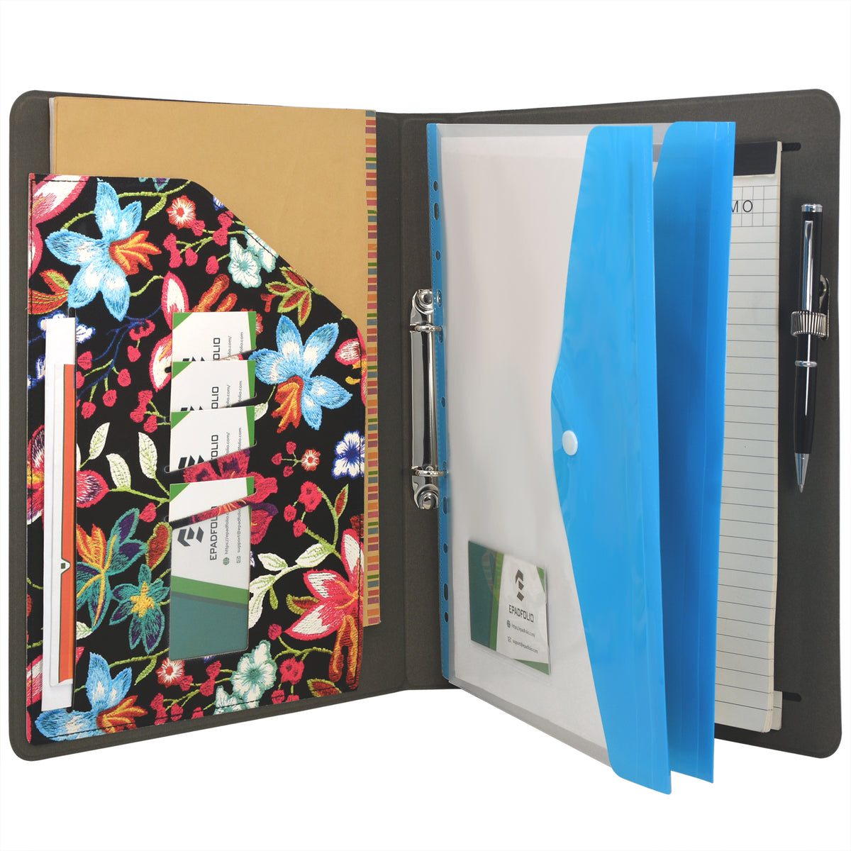 2 Ring Binder Padfolio File Folder with Expanded Document Bag, Flower ...
