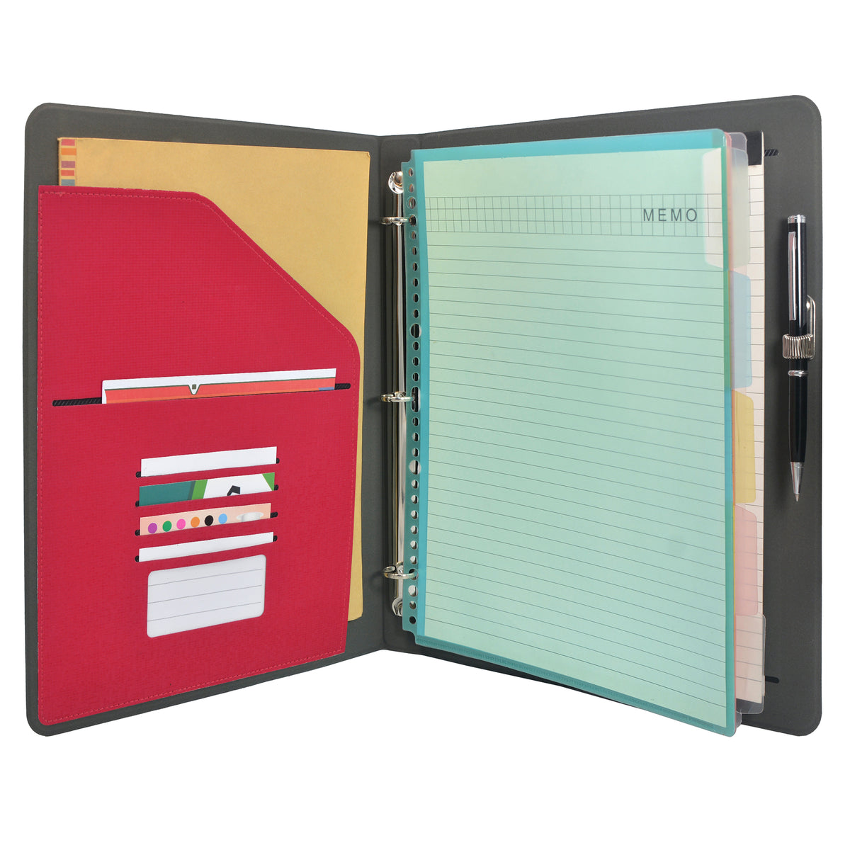 3 Ring Binder Portfolio Clipboard Case with Color File Folders, PU Lea ...